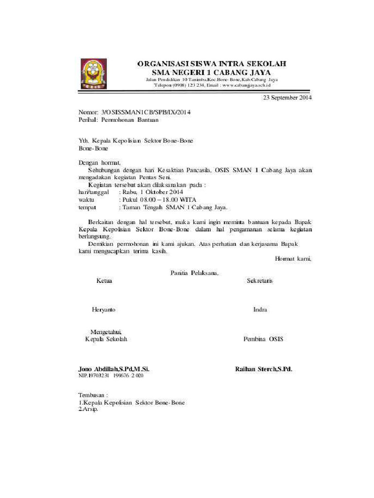 Contoh Surat Resmi Sekolah Yang Benar | PDF