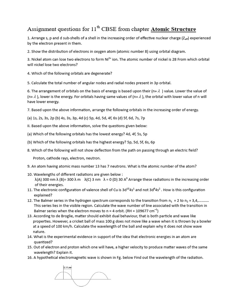 Atomic Structure Assignment Questions | PDF | Atomic Orbital | Electron
