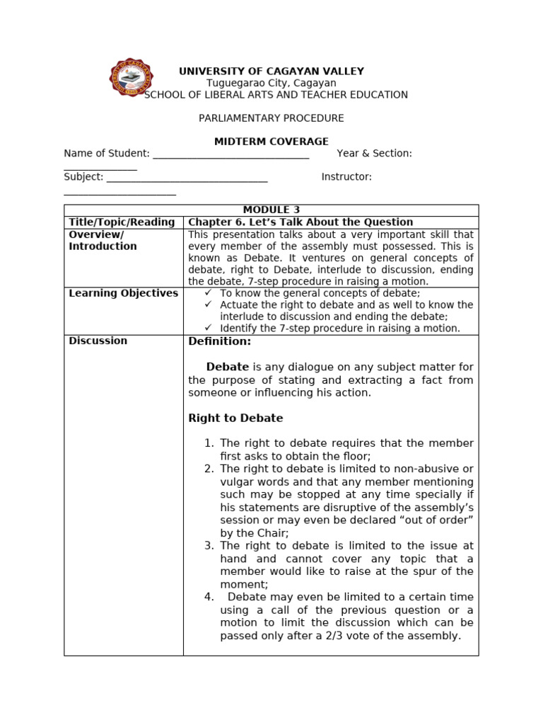 Midterm Coverage: Parliamentary Debate | PDF