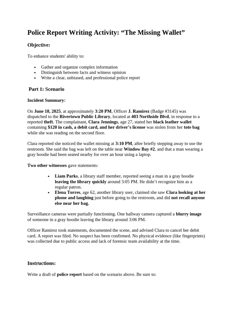 Police Report: Wallet Theft Incident | PDF