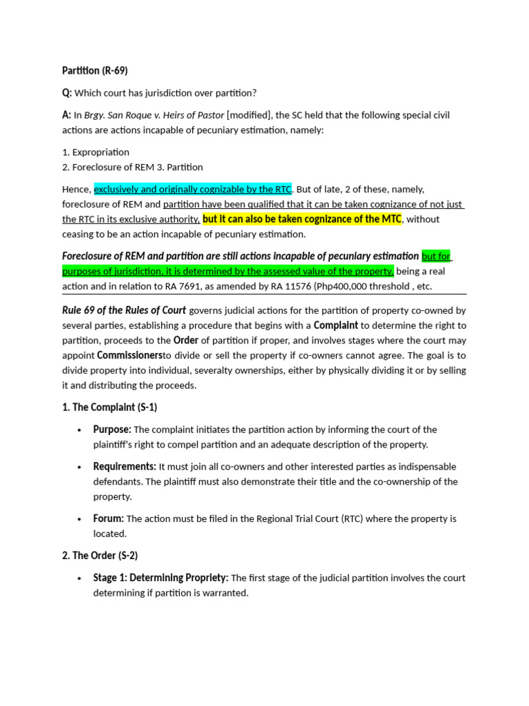 Judicial Partition Under Rule 69 | PDF | Complaint | Statute Of Limitations