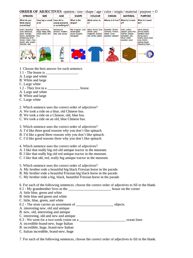 Order of Adjectives and Passive Voice Exercises | PDF | Chess Openings ...