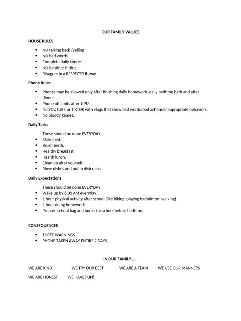 Family Rules and Values Guide | PDF