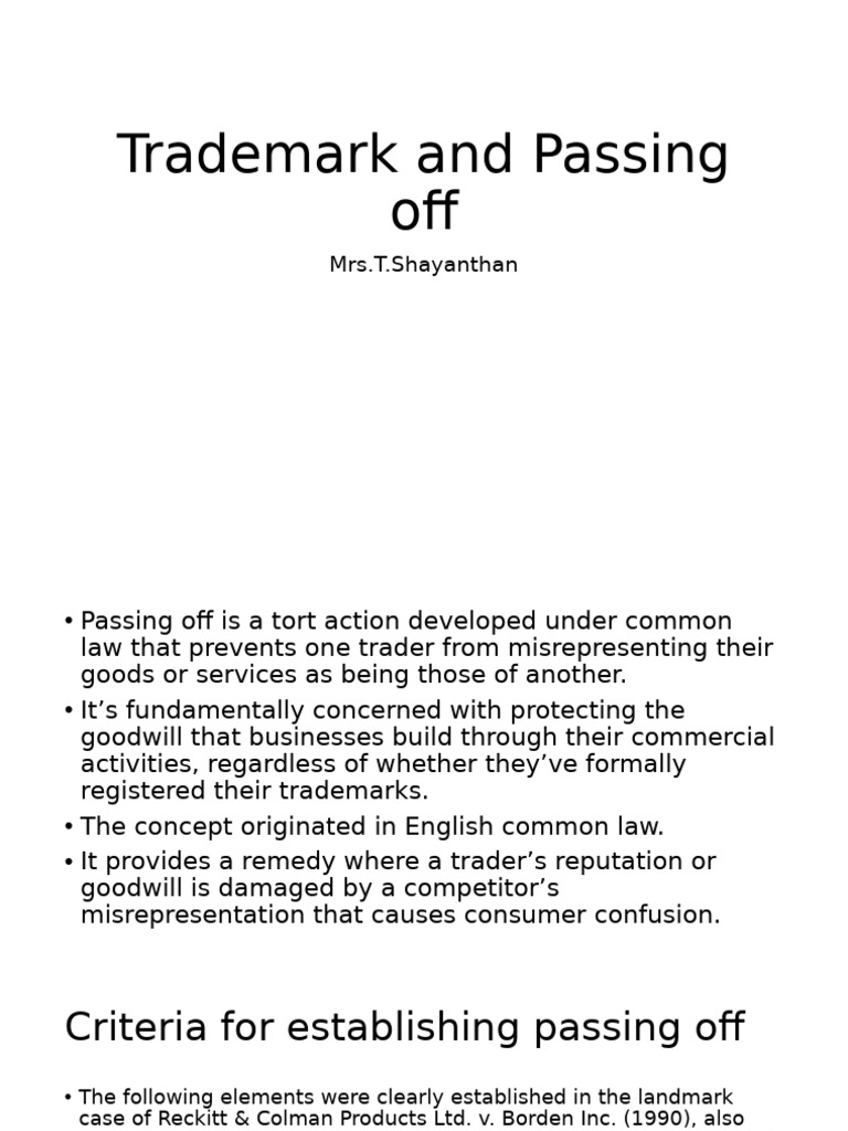 Lecture Series No. 16 Trademark and Passing Off | PDF | Trademark ...