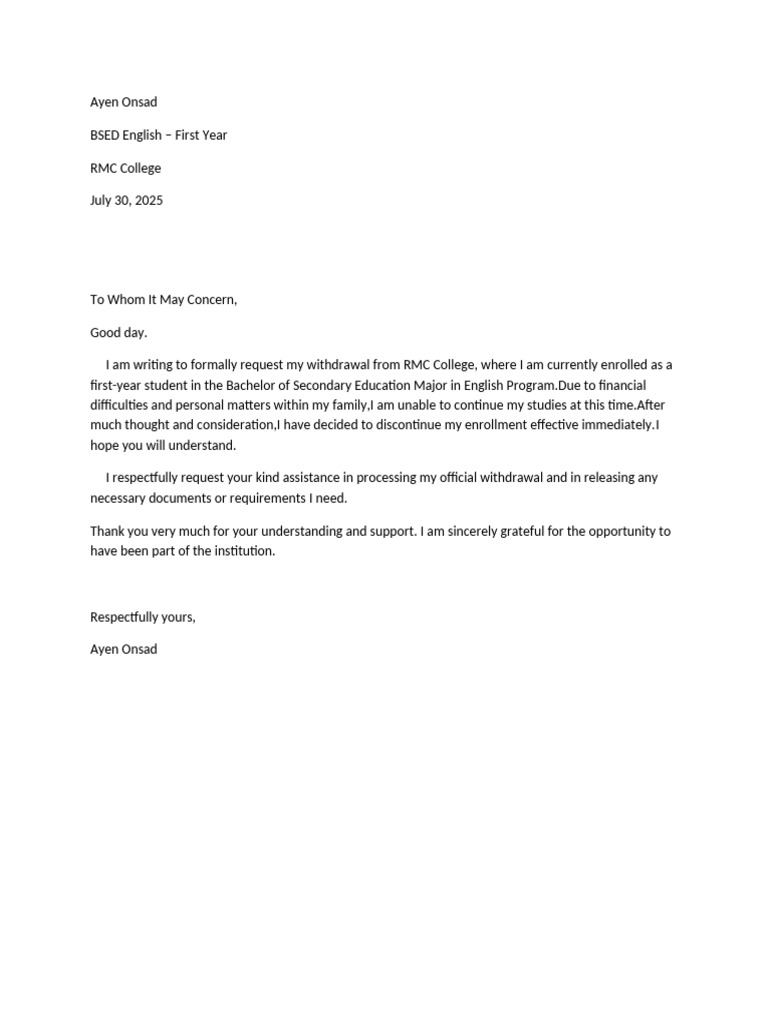 Widrawal Letter | PDF