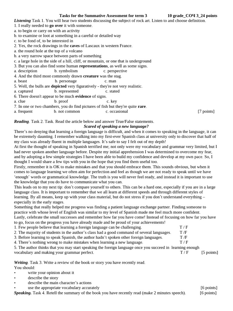 10th Grade Summative Assessment Tasks | PDF | Spanish Language ...