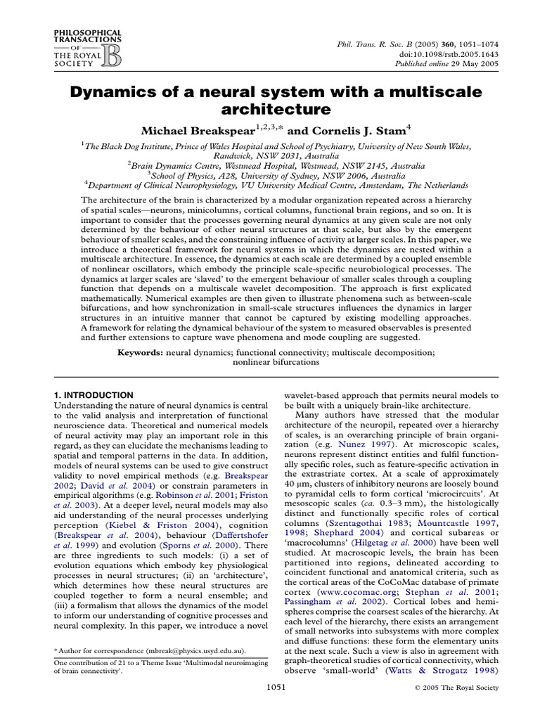 Dynamics of a Neural System With a Multiscale j Stam | PDF | Wavelet