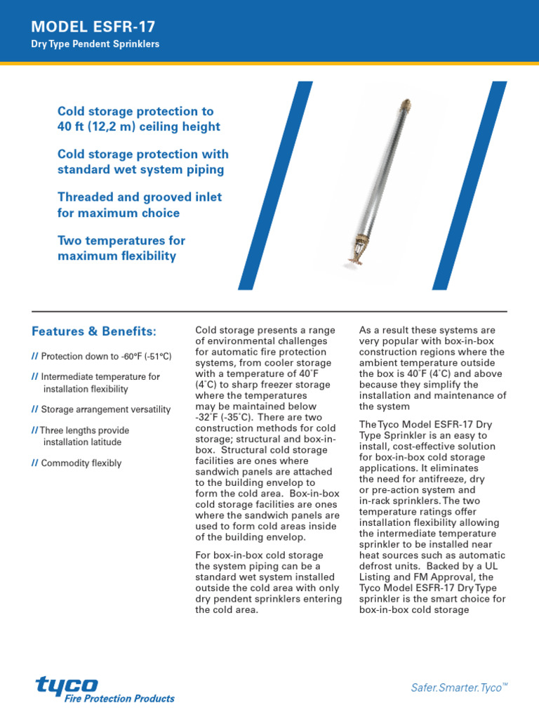 TFP-2015002 Model ESFR-17 Dry Type Pendent Sprinklers Flyer | PDF ...