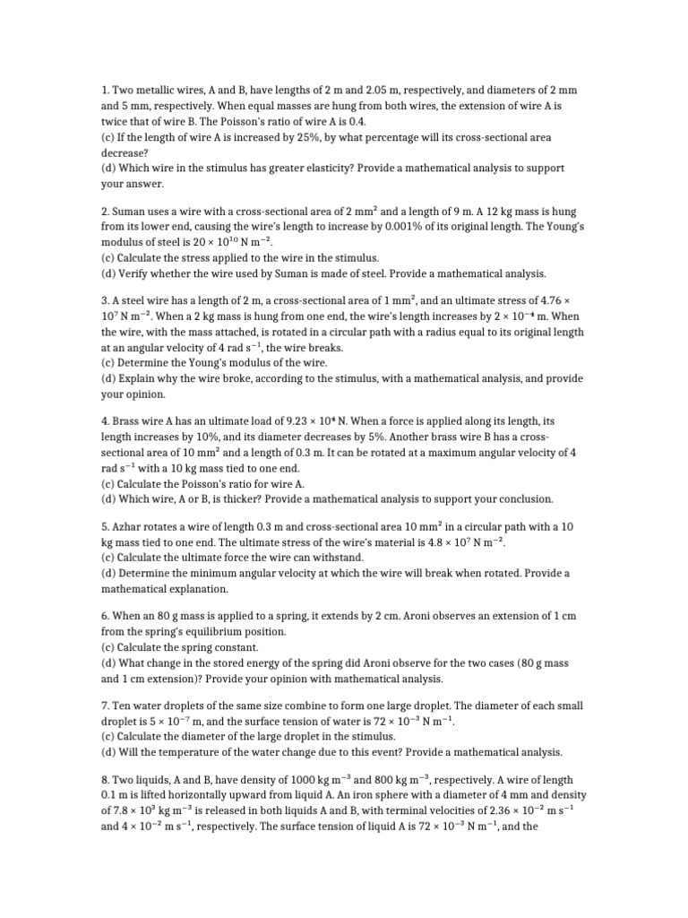 Physics Questions Compact | PDF | Liquids | Force