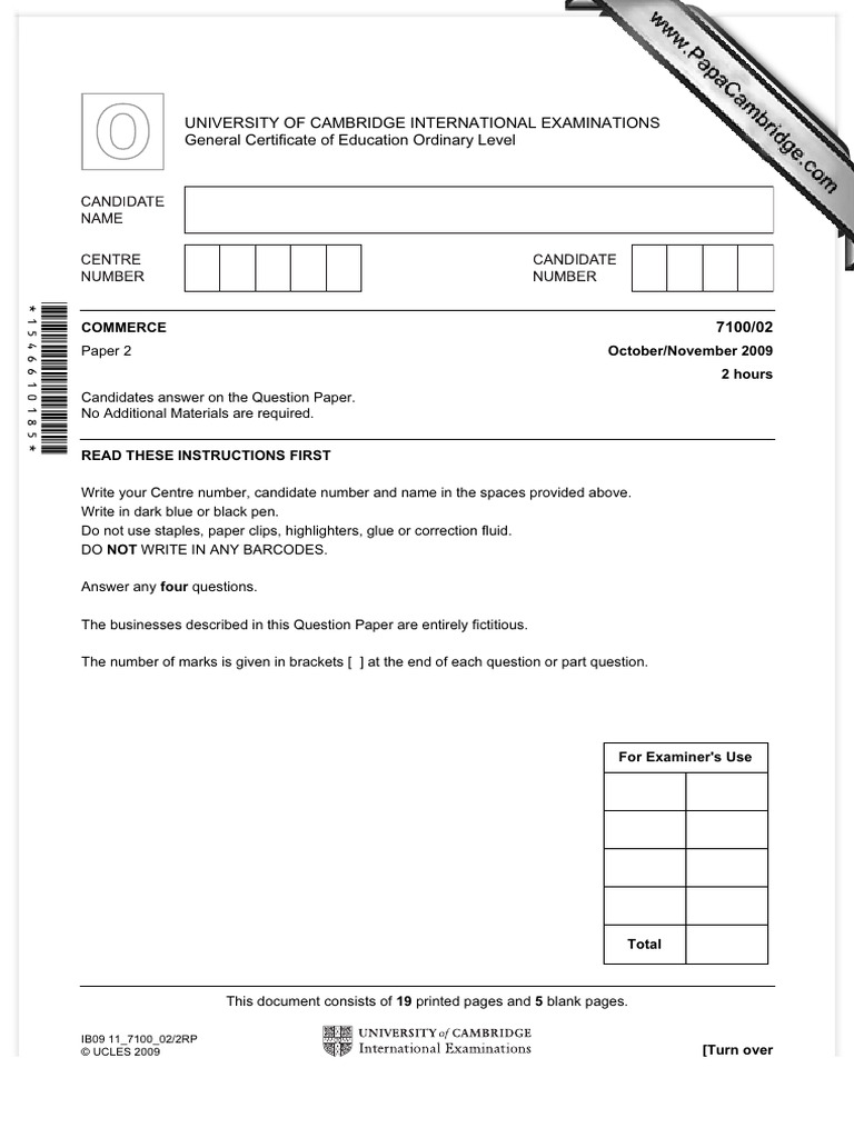 Commerce Paper 2, Form 1 Exam | PDF | E Commerce | Business