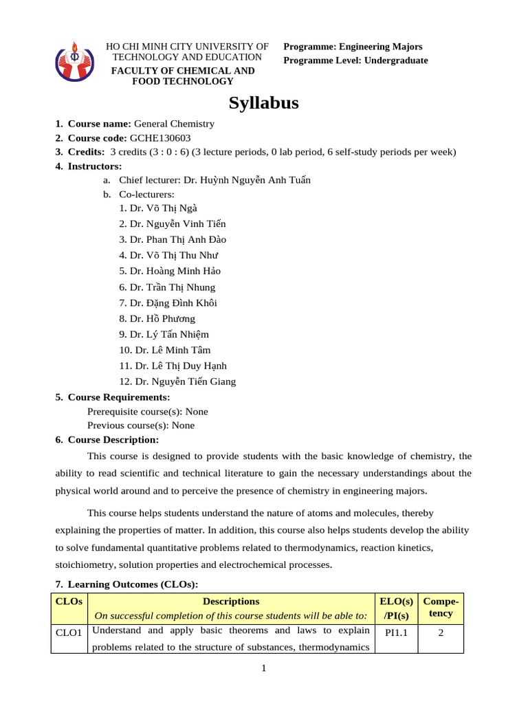 General Chemistry Syllabus | PDF | Chemistry | Molecules