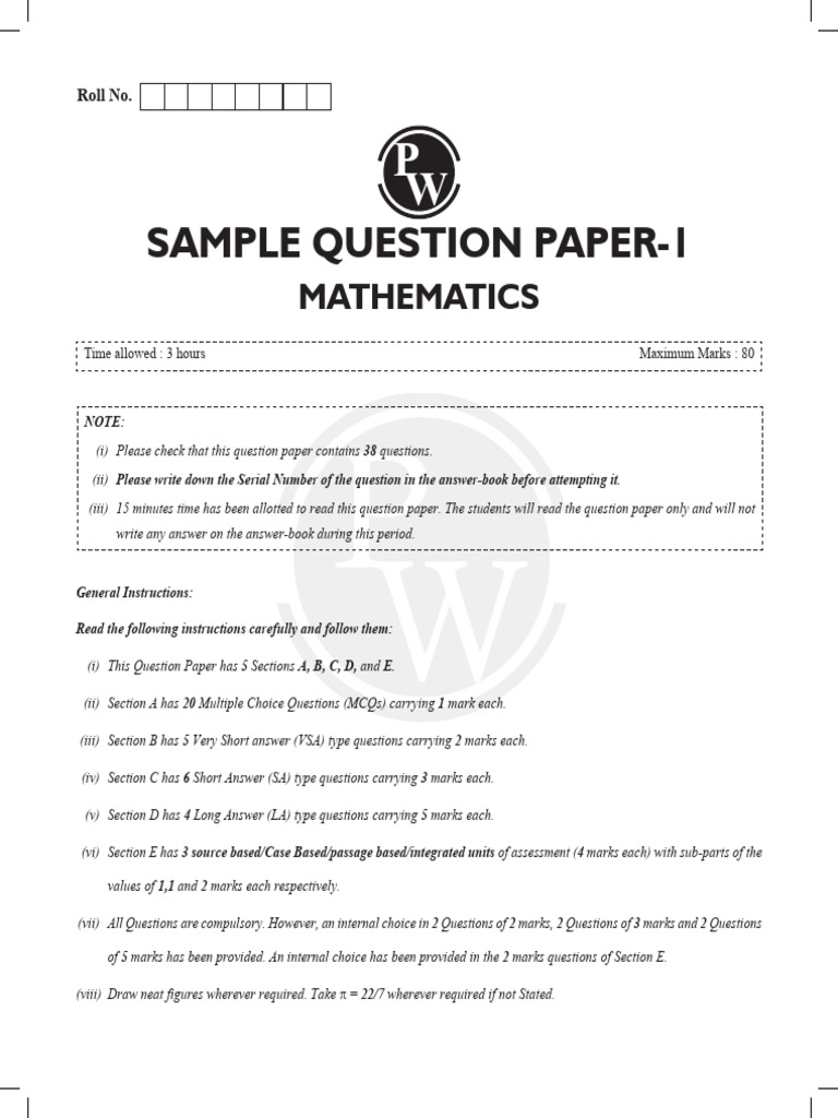 Sample Question Paper-1: Mathematics | PDF | Area | Sphere