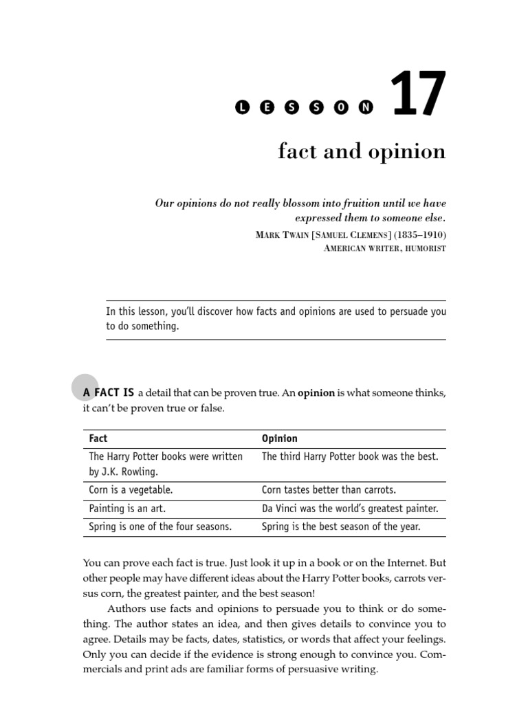 S3 - Lesson 17 (Fact and Opinion) | PDF | United States Bill Of Rights ...