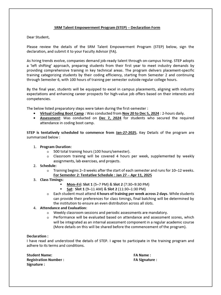STEP Student Declaration Form | PDF | Academic Term
