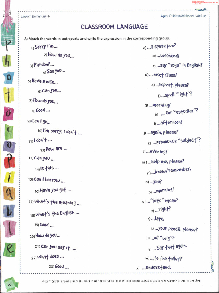 Classroom Language 1 | PDF