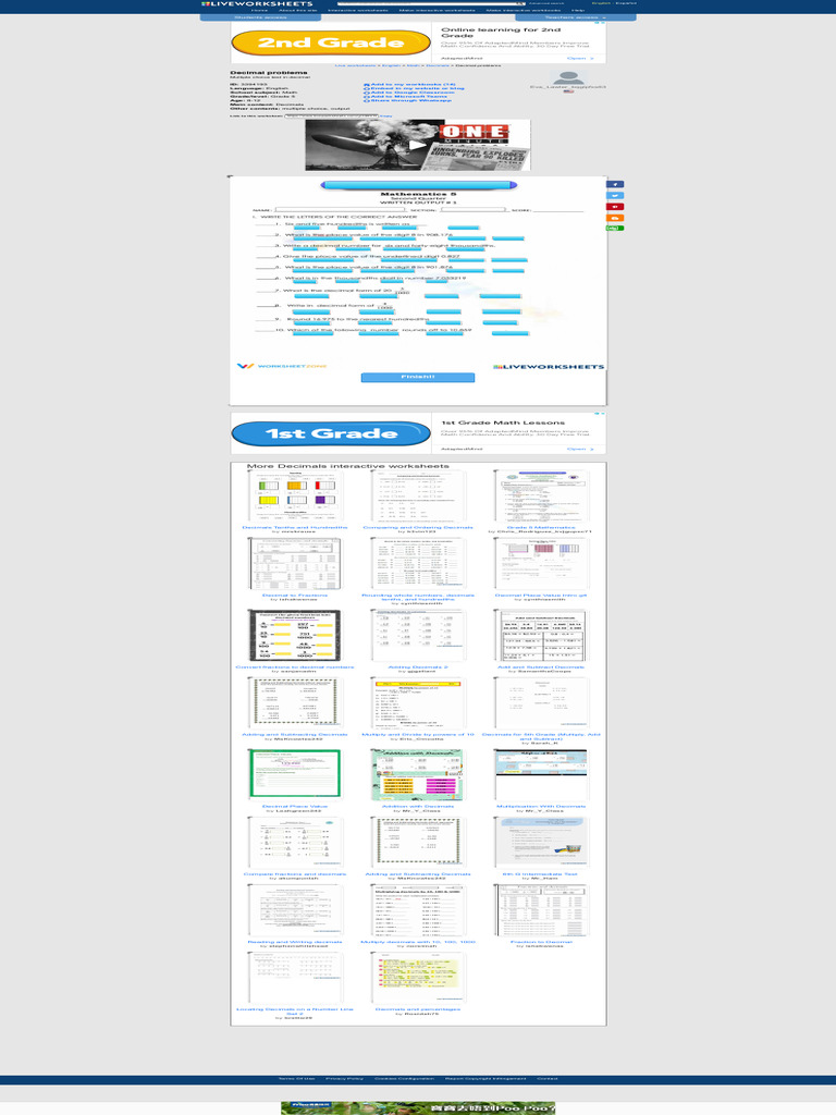 Decimal Problems Worksheet | PDF | Decimal | Multiplication