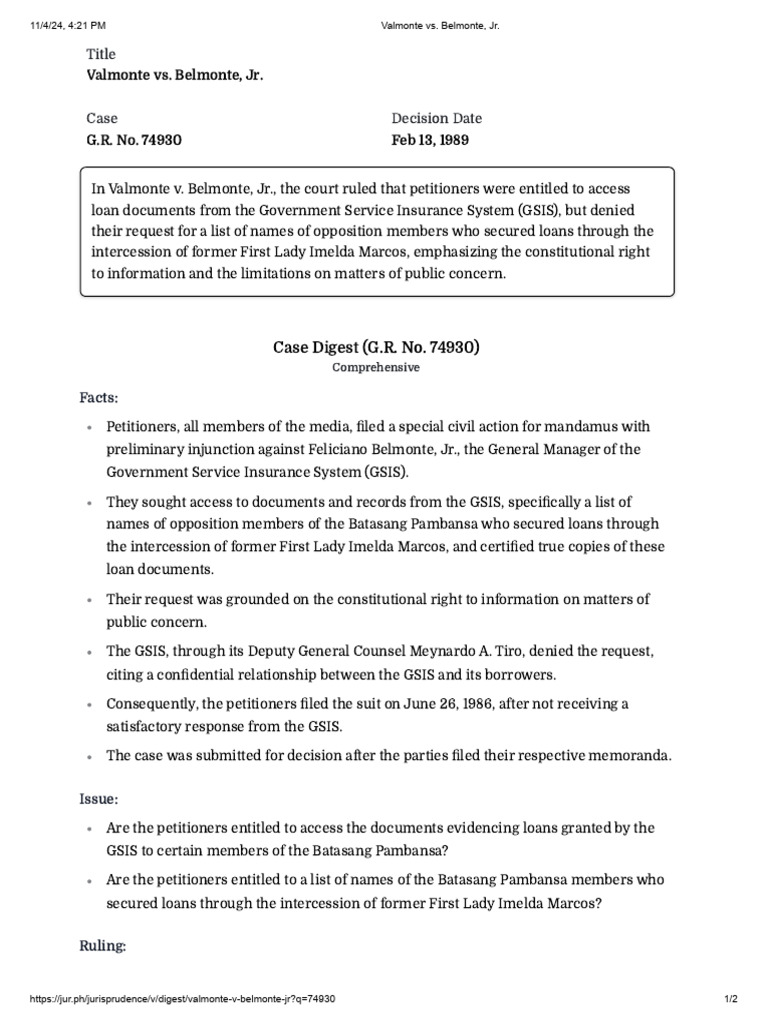 GSIS Loan Access Ruling Summary | PDF | Right To Privacy | Civil Rights ...