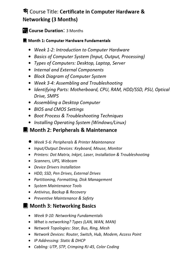 Certificate in Computer Hardware & Networking | PDF
