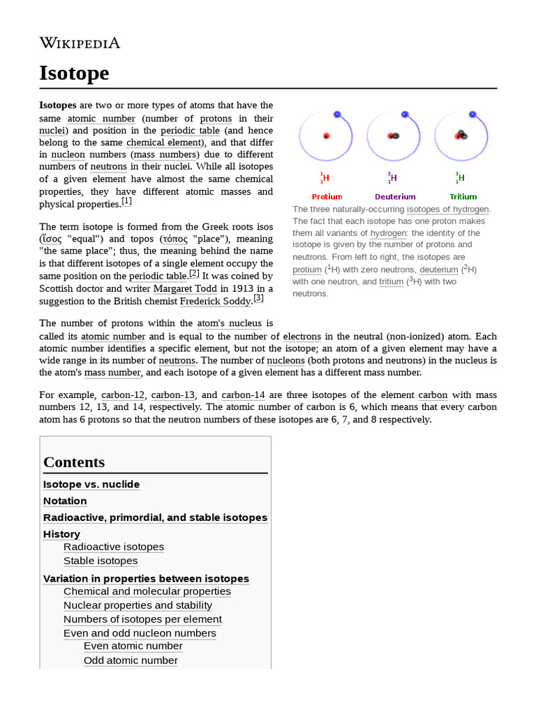 Isotopes of Hydrogen Explained | PDF | Isotope | Chemical Elements