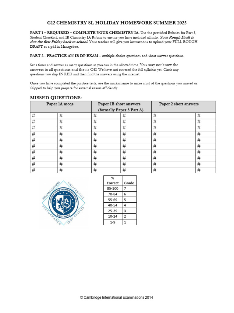 G11 To 12 Chemistry SL Summer Homework | PDF | Electrode ...