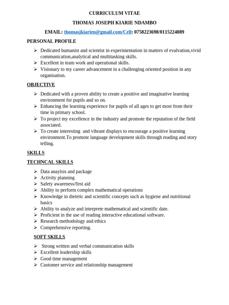 Thomas Kiarie Ndambo CV | PDF | Science | Intelligence