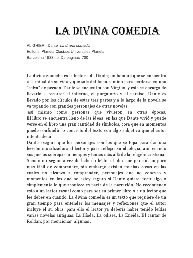 La Divina Comedia | PDF | Divina Comedia | Dante Alighieri