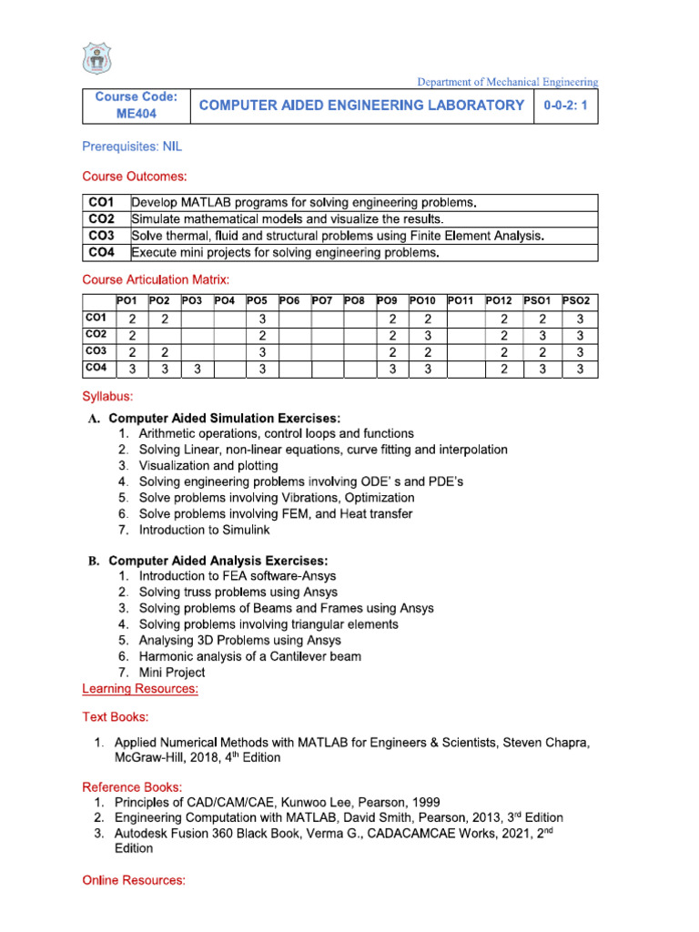 CAE Lab Syllabus | PDF