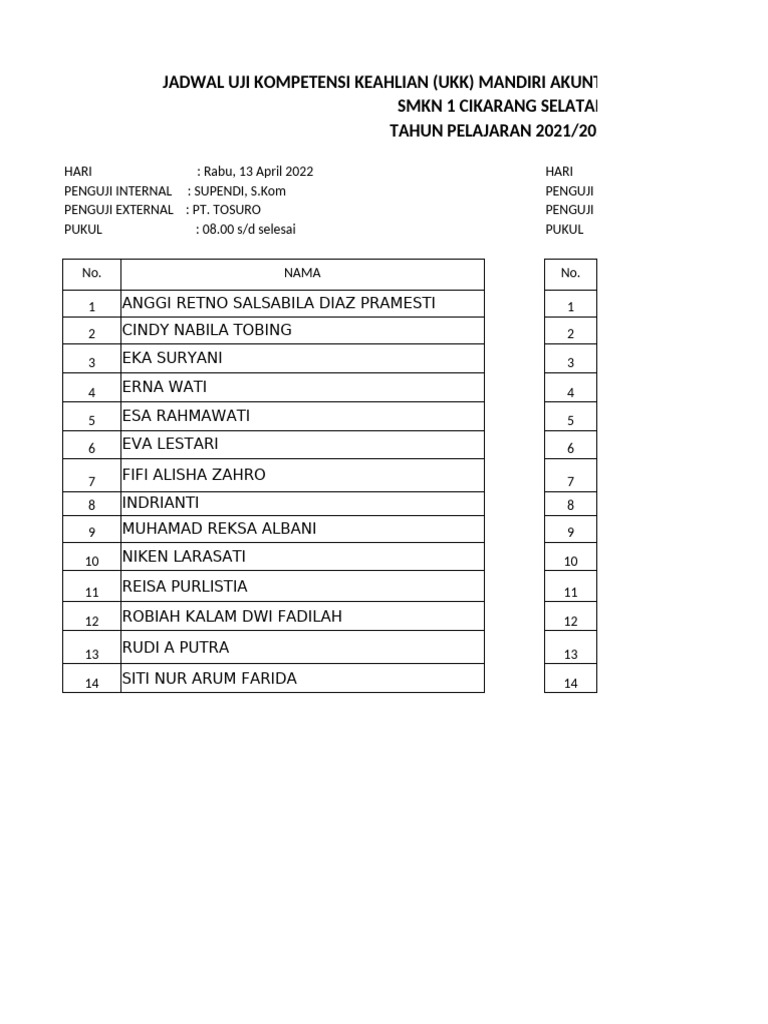 Jadwal Ukk Mandiri Akuntansi Dan Keuangan Lembaga Tp. 2021-2022 | PDF