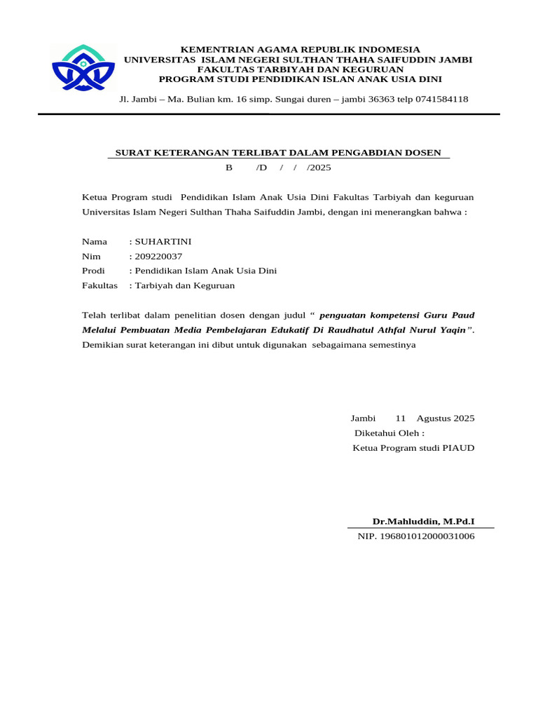 Surat Keterangan Terlibat Dalam Pengabdian Dosen | PDF