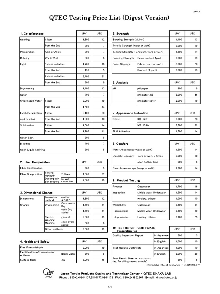 QTEC Testing Price List Overview | PDF | Materials | Secondary Sector ...