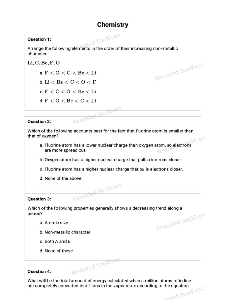 Periodic Table Practice Questions | PDF | Periodic Table | Chemical ...