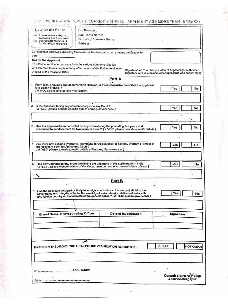 Passport Police Verification Report | PDF