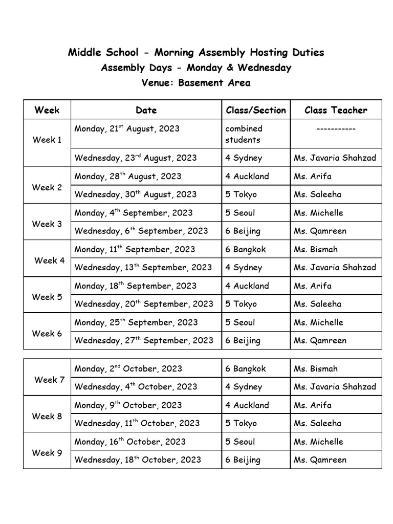MS - Morning Assembly Schedule | PDF | Military Operations | Battles