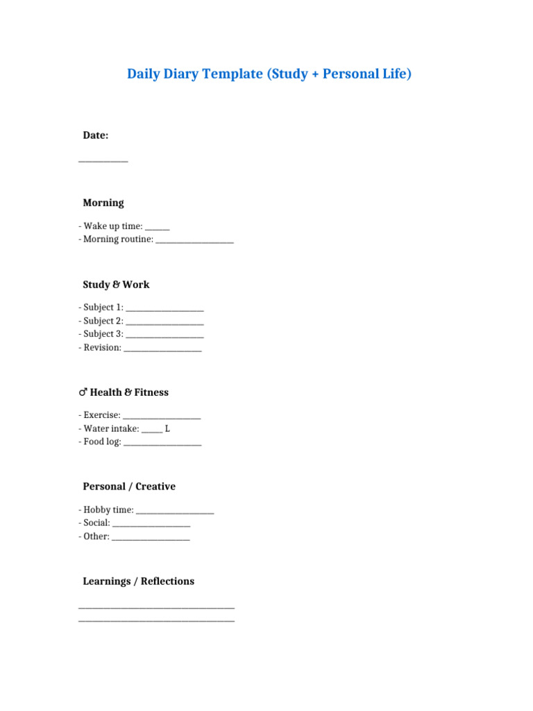 Daily Diary Template | PDF
