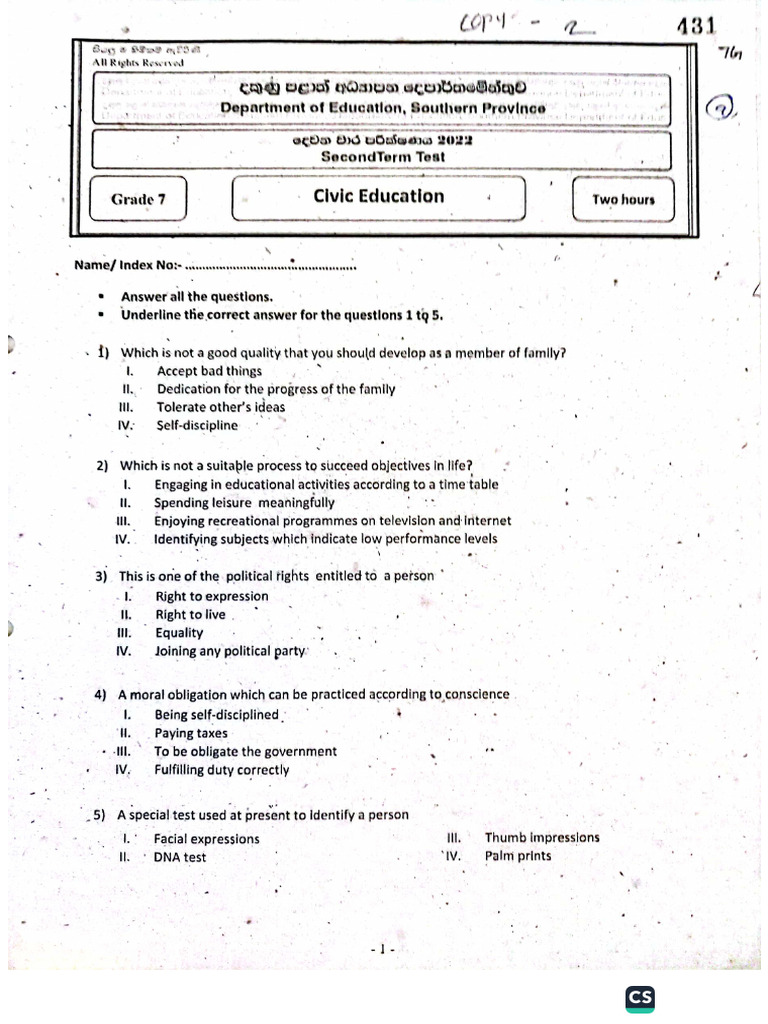Grade 7 2022 2nd Term. Civic. Em (1) | PDF