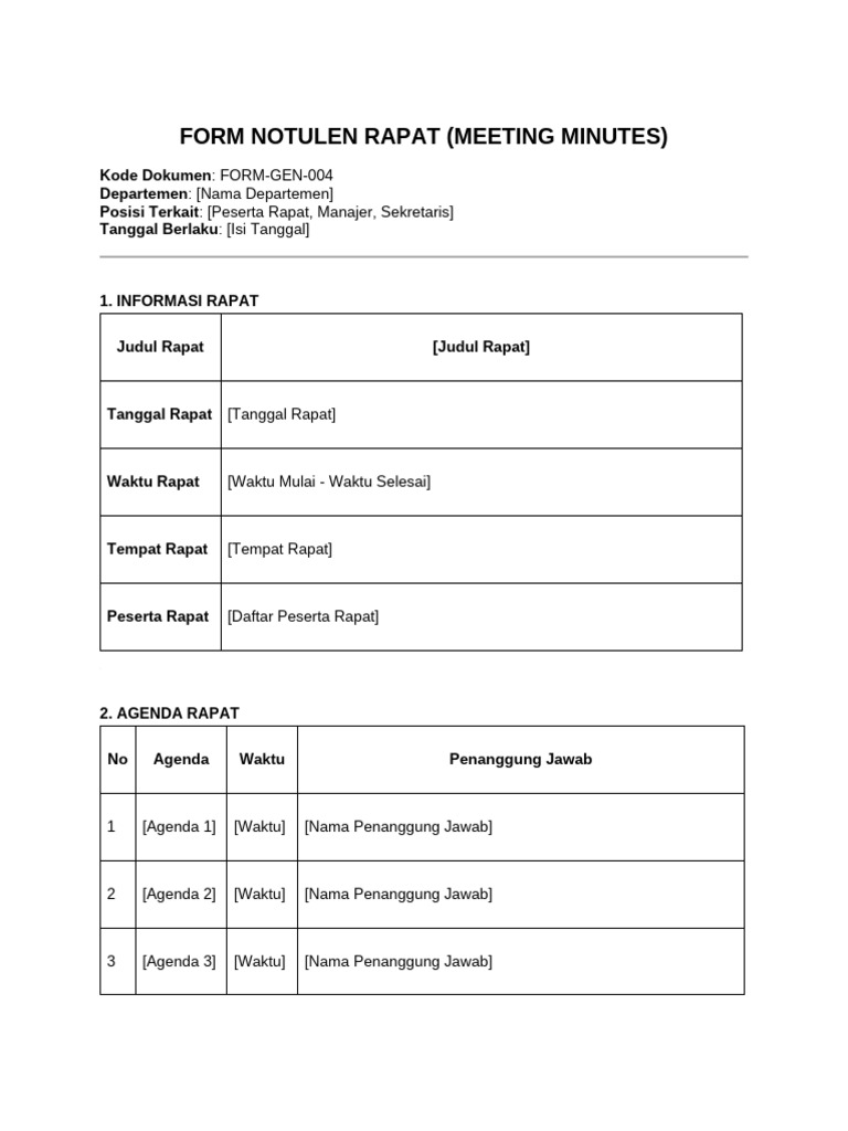 Template Notulen Rapat Efektif | PDF