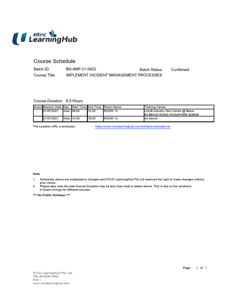 CourseScheduleReport BN IIMP 21 0652 | PDF