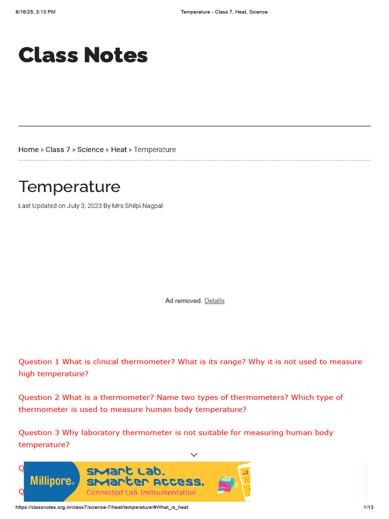 Understanding Temperature for Class 7 | PDF | Thermometer | Temperature