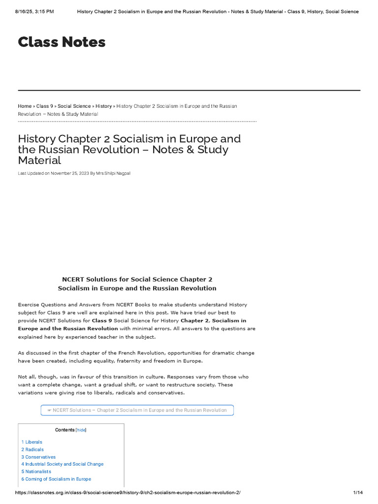 History Chapter 2 Socialism in Europe and The Russian Revolution ...