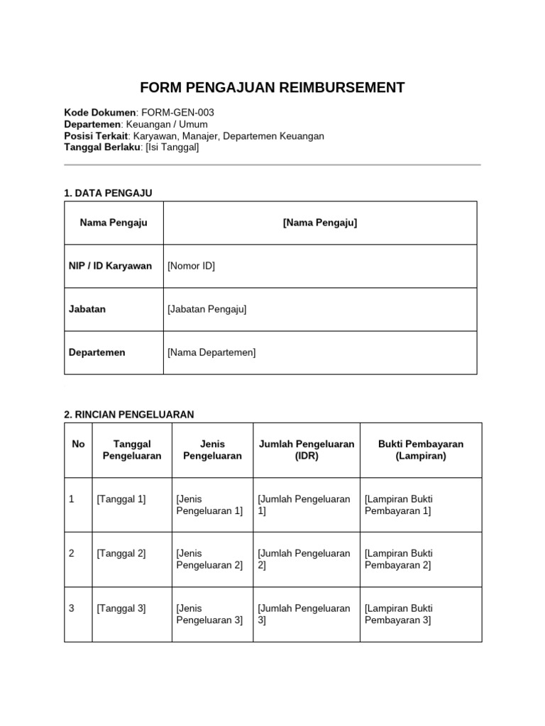 Form Pengajuan Reimbursement | PDF
