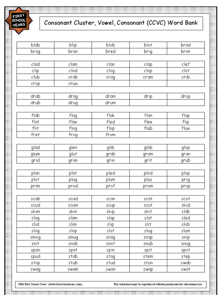 CCVC Word Bank for Early Learning | PDF
