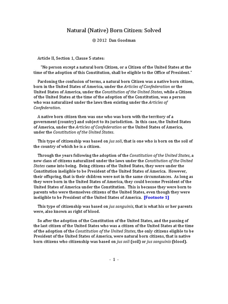 Natural (Native) Born Citizen - Solved | PDF | Article Four Of The ...