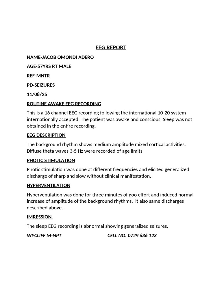 EEG Report: Jacob Adero, 57 Yrs | PDF