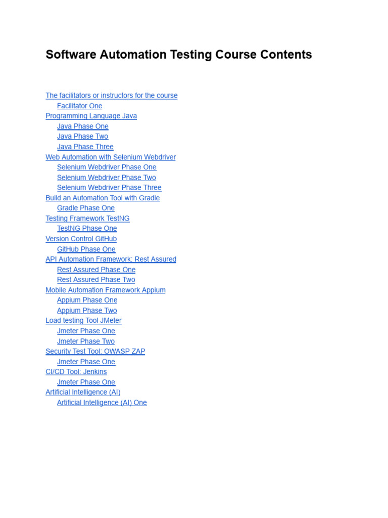 Software Automation Testing Outline | PDF | Selenium (Software) | Computing
