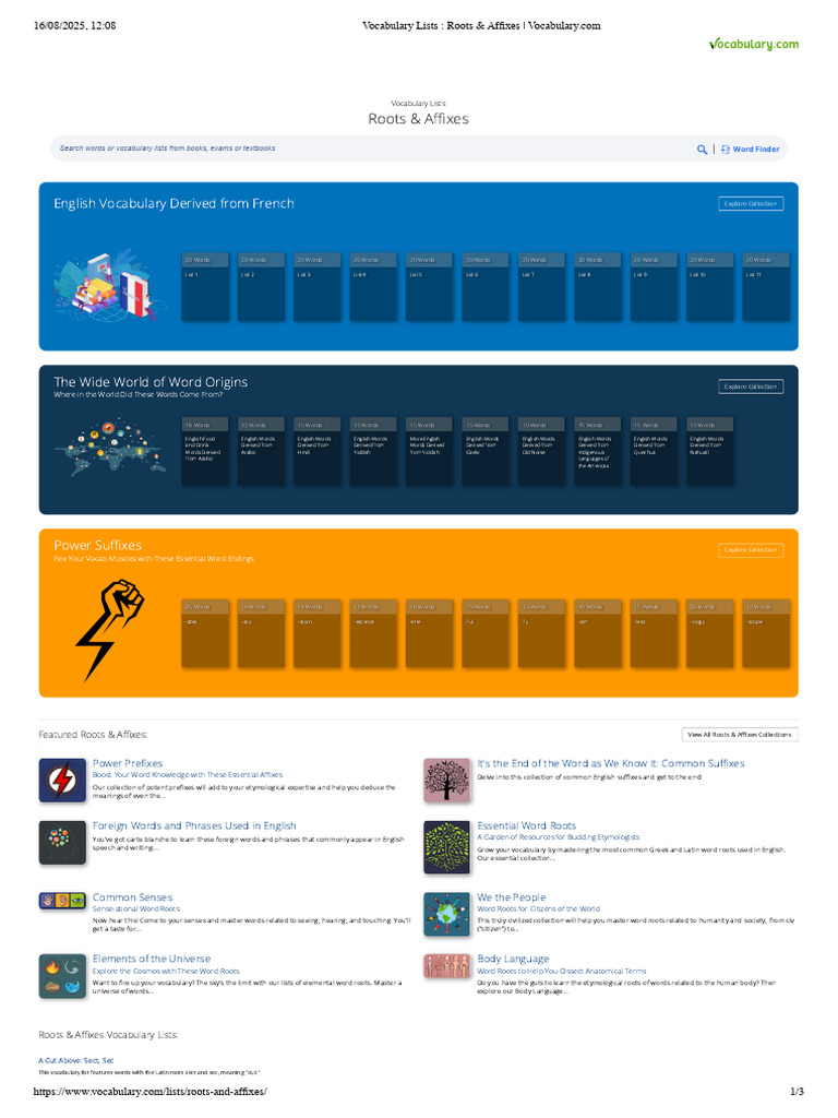 Vocabulary Lists _ Roots & Affixes _ Vocabulary.com | PDF | English ...