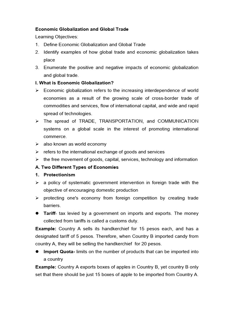 Economic Globalization and Trade Impacts | PDF | Globalization ...