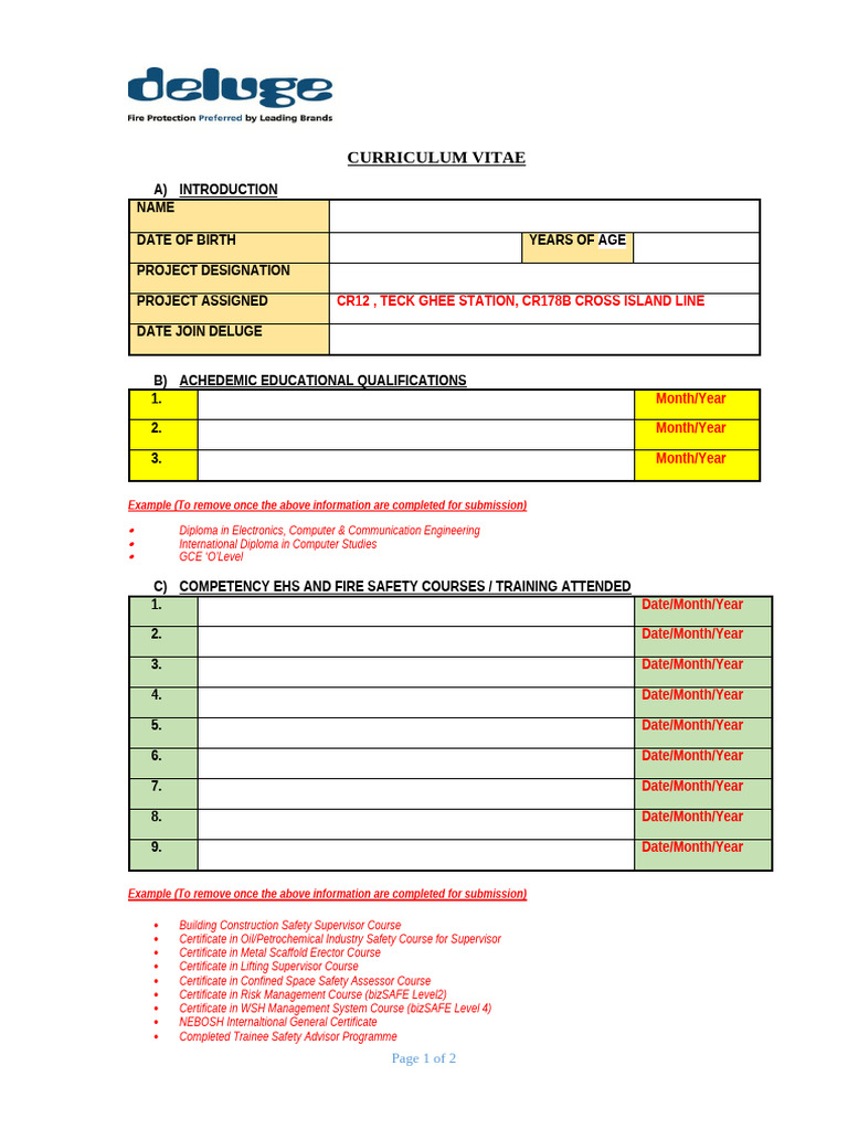 EHS Coordinator Curriculum Vitae Template | PDF | Occupational Safety ...