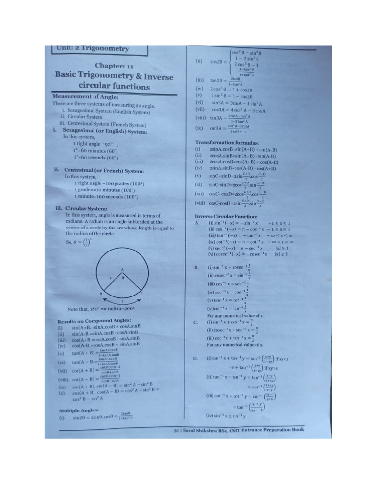 Trig Formula Class | PDF