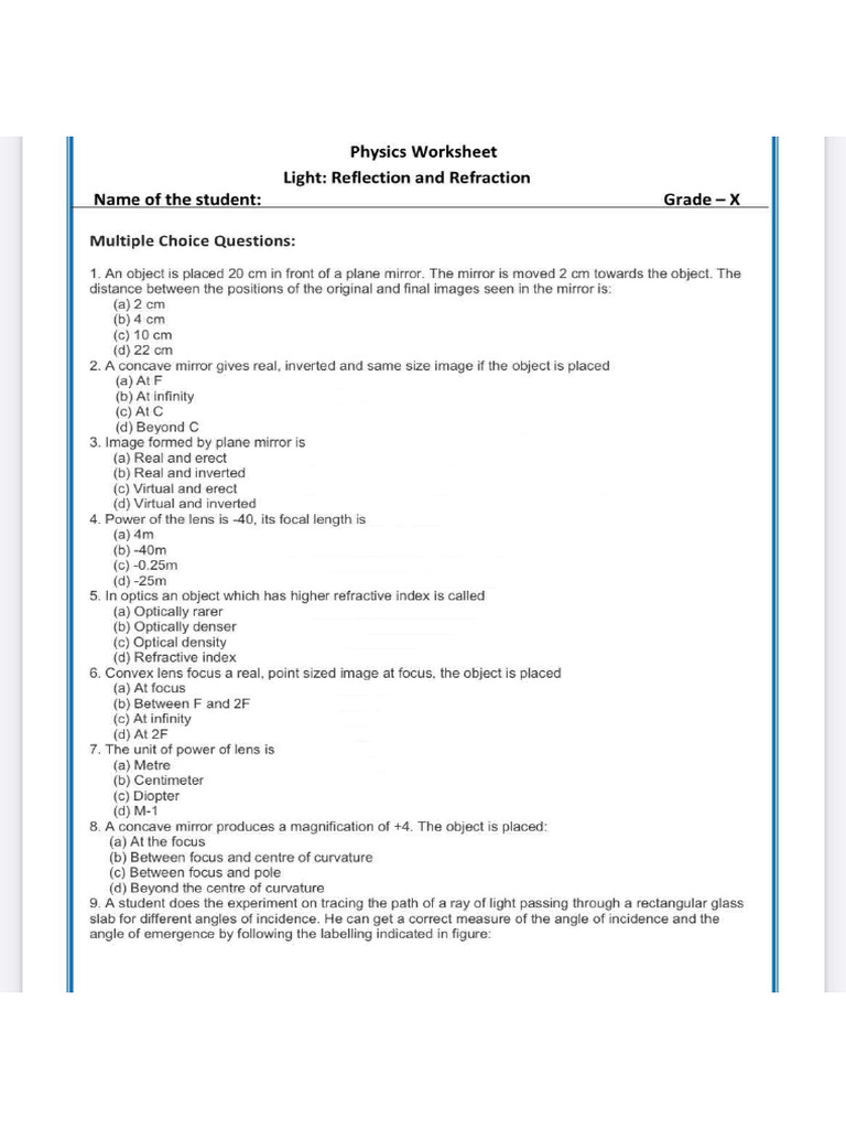 Class 10 Physics Homework Assignment | PDF