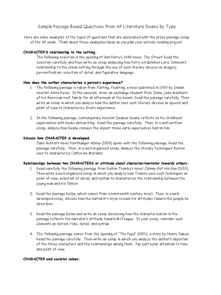 AP Literature Prose Essay Questions | PDF | Essays | Narration